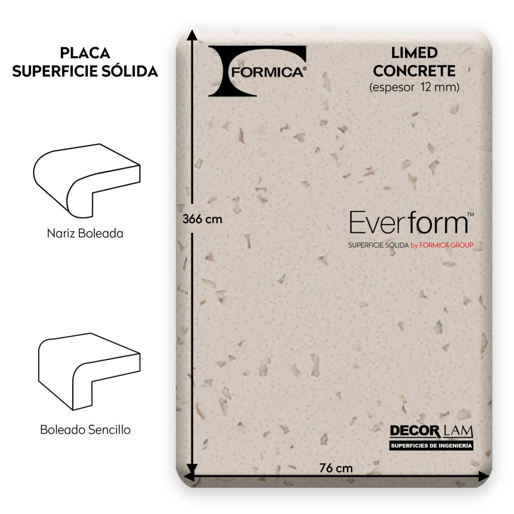 Formica® Placa De Superficie Sólida Everform™ Mod. 608 Limed Concrete .76 X 3.66 mts. Espesor 12 ...