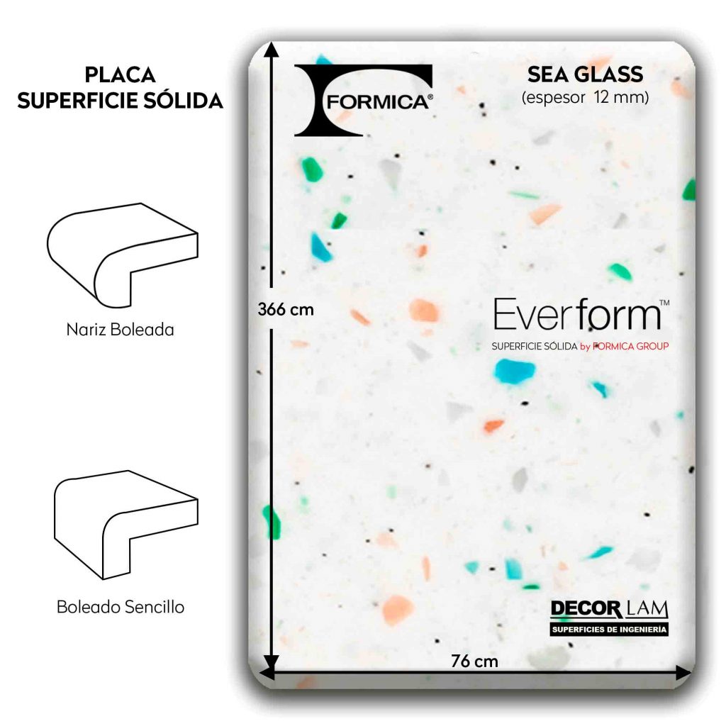 Formica® Placa de Superficie Sólida Everform™ Mod. 505 Sea Glass .76 X ...